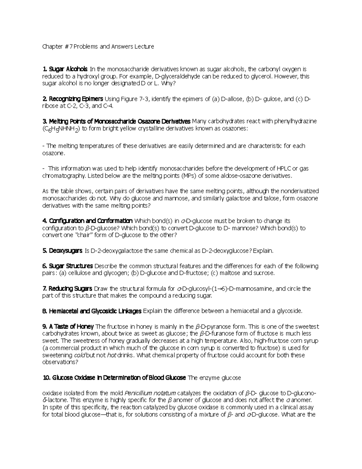 Chapter #7 Problems and Answers Lecture #38 - Chapter #7 Problems and Answers Lecture Sugar ...