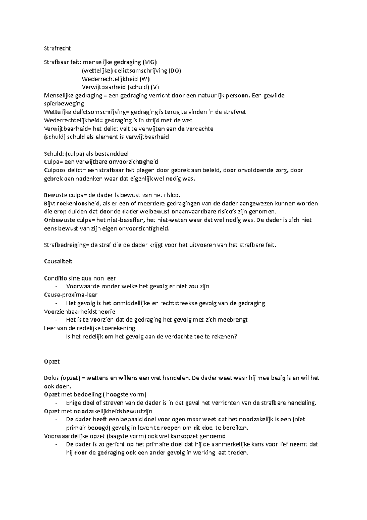 Strafrecht - Strafrecht Strafbaar feit: menselijke gedraging (MG ...