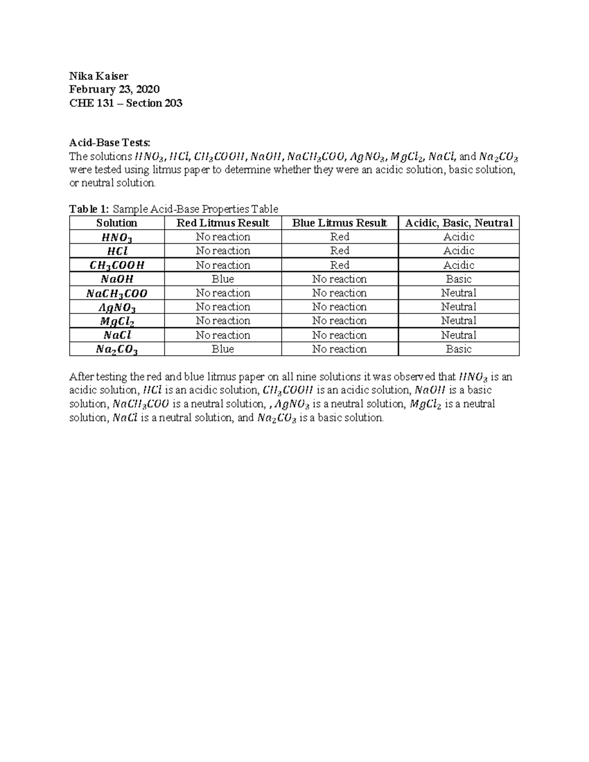 Chem-Qualitative Analysis Lab Report - Nika Kaiser February 23, 2020 ...
