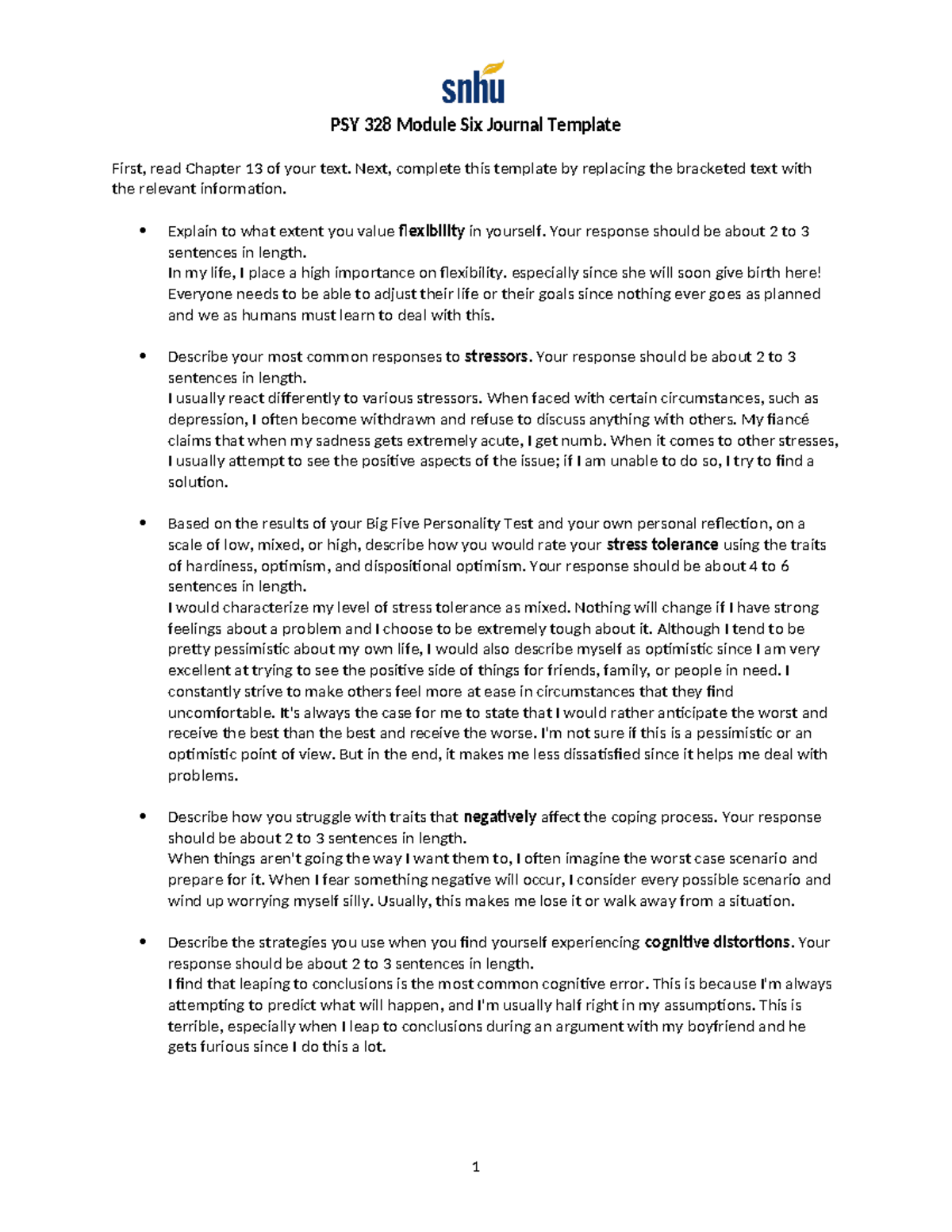 PSY 328 Module Six Journal mt - Next, complete this template by replacing the bracketed text ...