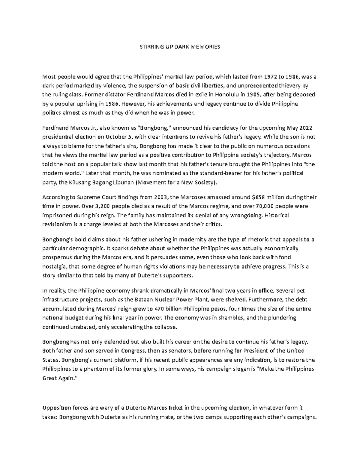 Ceria Column - Grade: A+ - STIRRING UP DARK MEMORIES Most people would ...