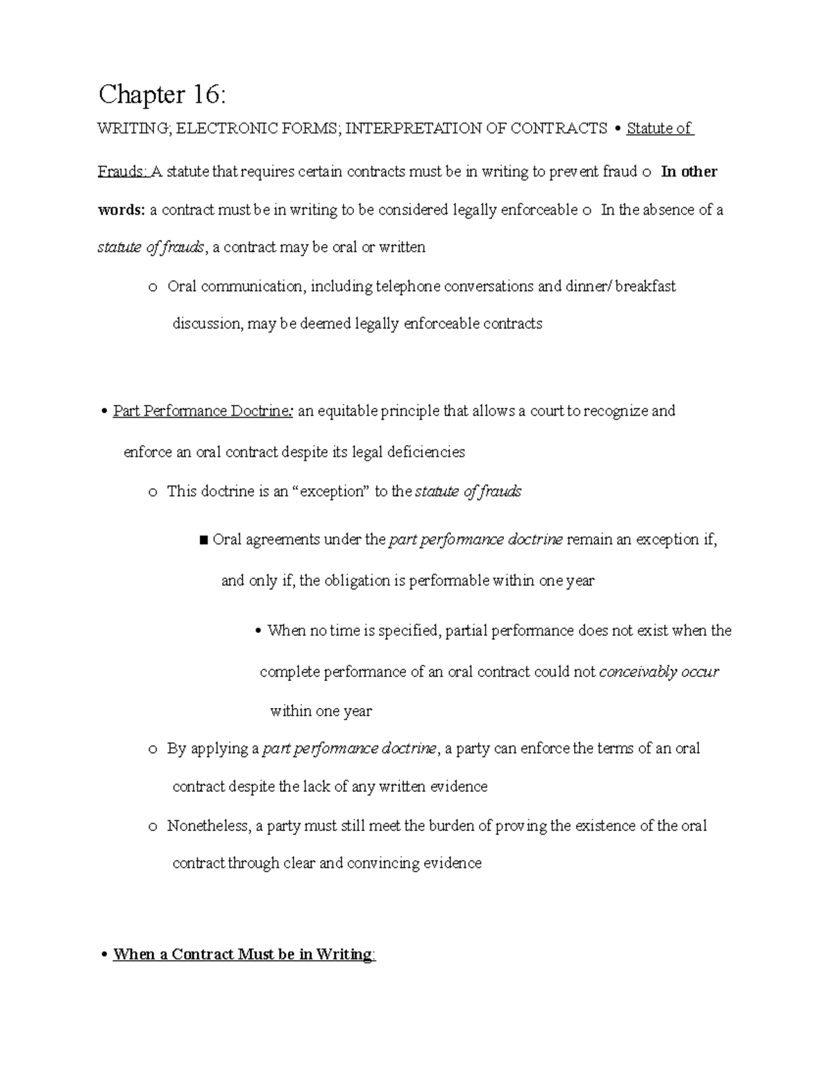 Chapter 16 - Writing; Electronic Forms; Interpretation OF Contracts - Chapter 16: WRITING; - Studocu