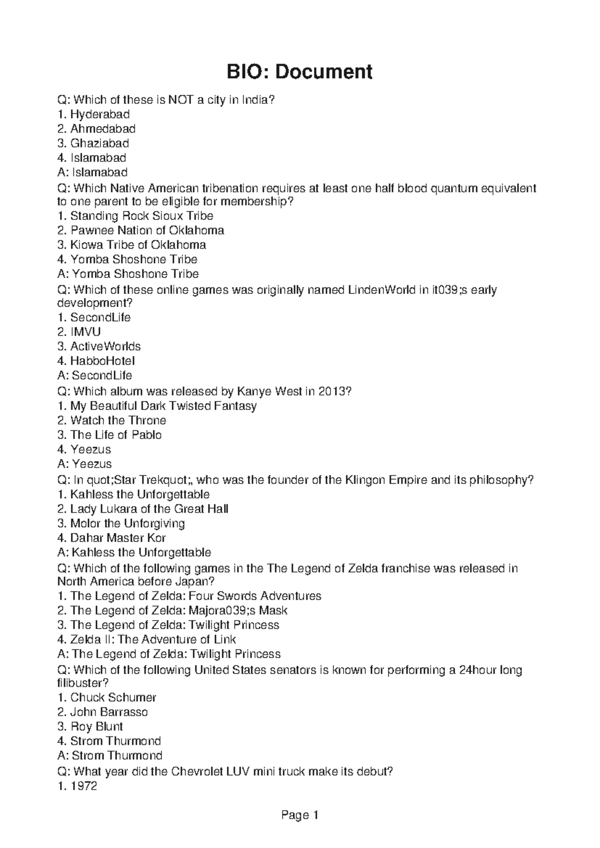BIO183 Notes 9 - BIO: Document Q: Which of these is NOT a city in India ...