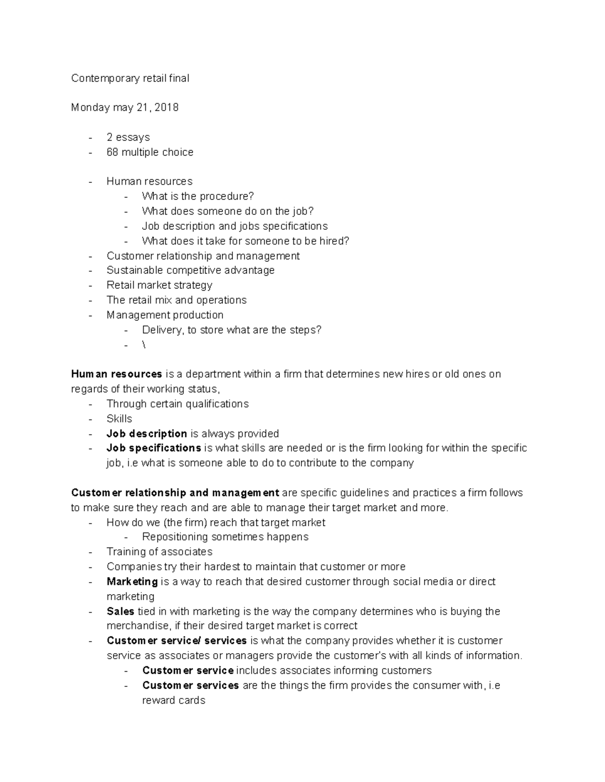 Contemporary retail final review - Contemporary retail final Monday may ...