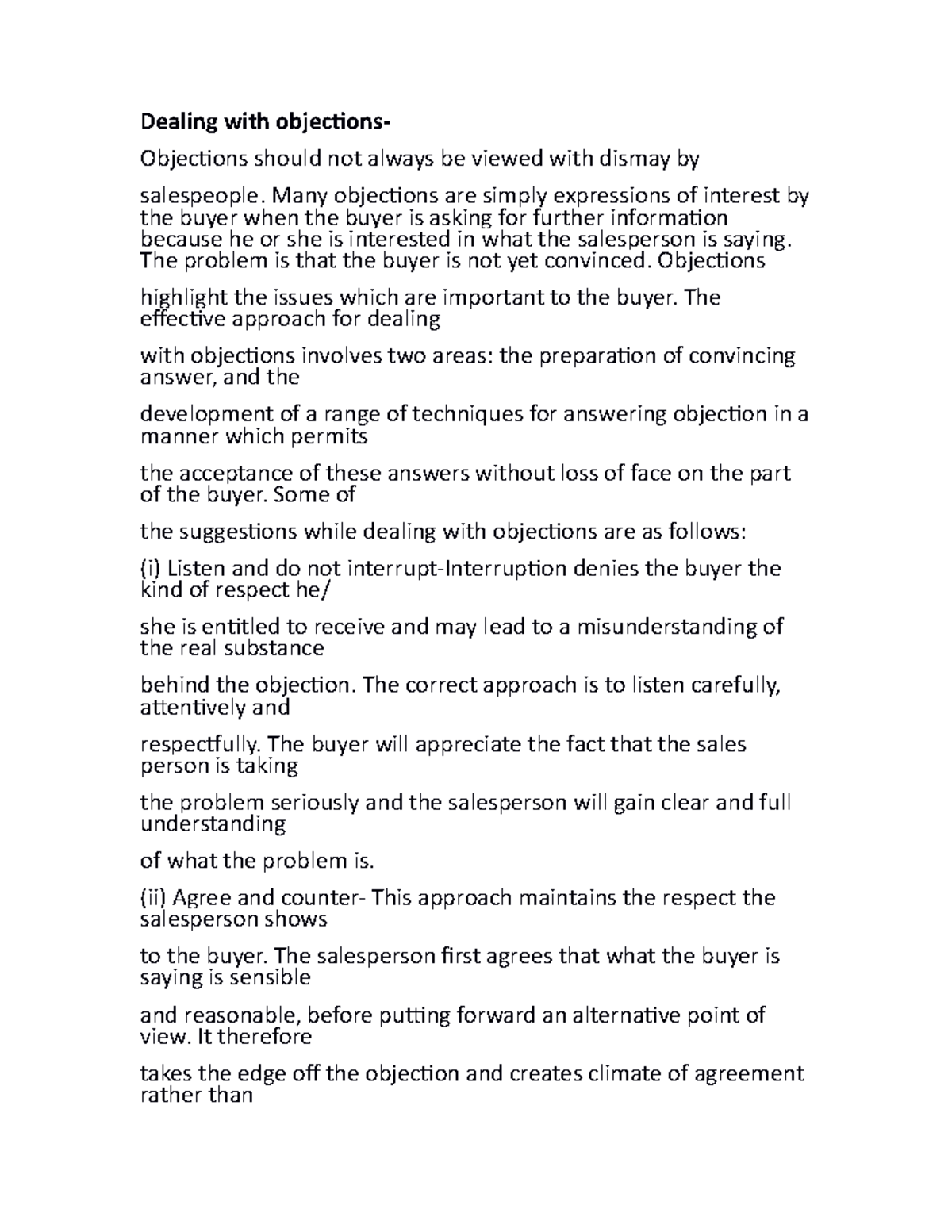 Dealing with objections - Dealing with objections- Objections should ...