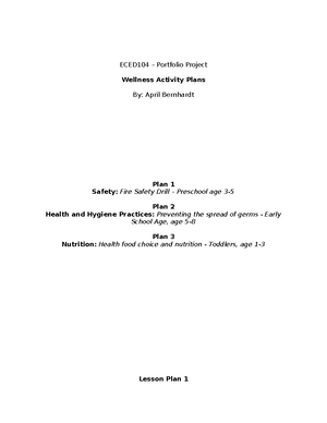Child development lesson plan on Nutruition - 1 ECED104 – Health ...