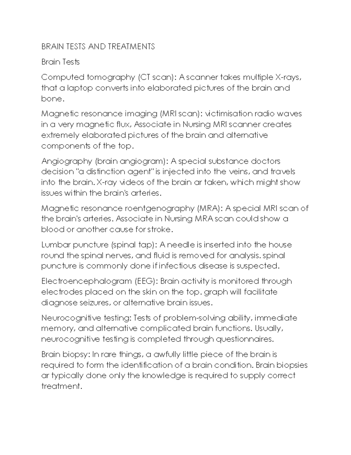 Brain Treatments - BRAIN TESTS AND TREATMENTS Brain Tests Computed ...