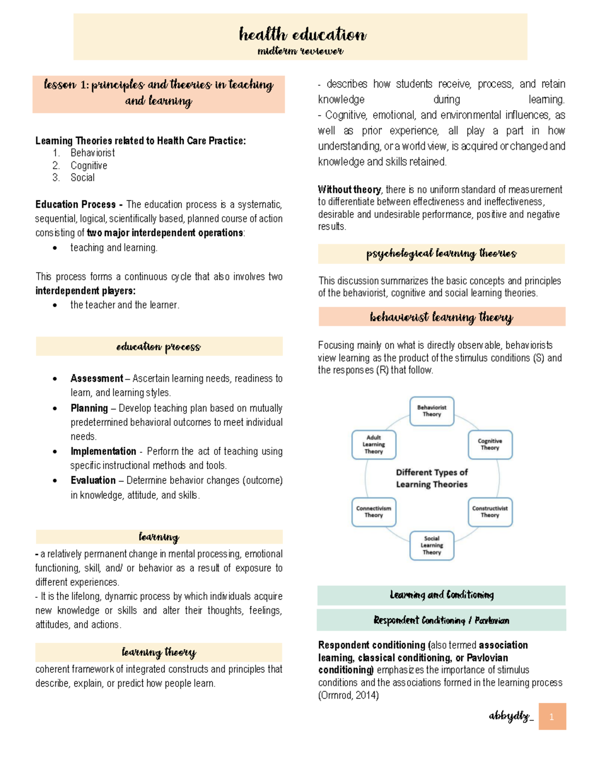 HE midterm reviewer - Midterm reviewer Lesson 1: Principles and Theories in Teaching and ...