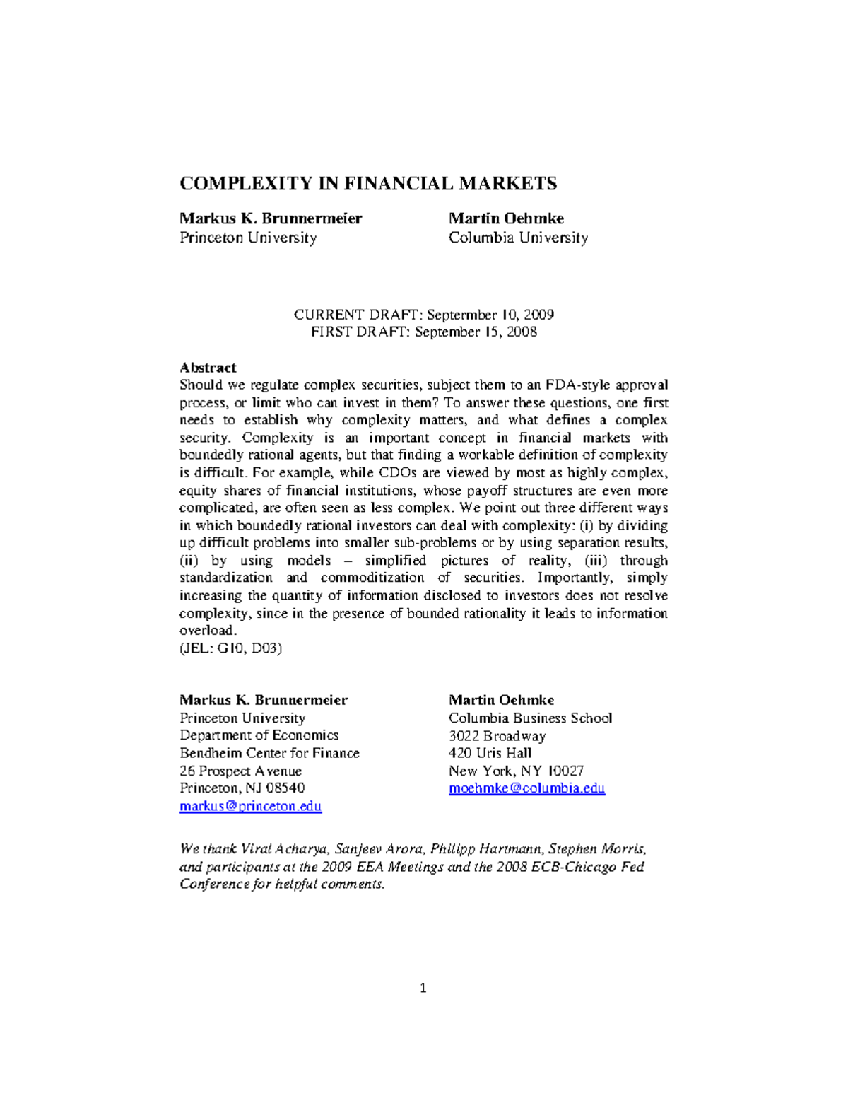 Complexity - Material - COMPLEXITY IN FINANCIAL MARKETS Markus K ...