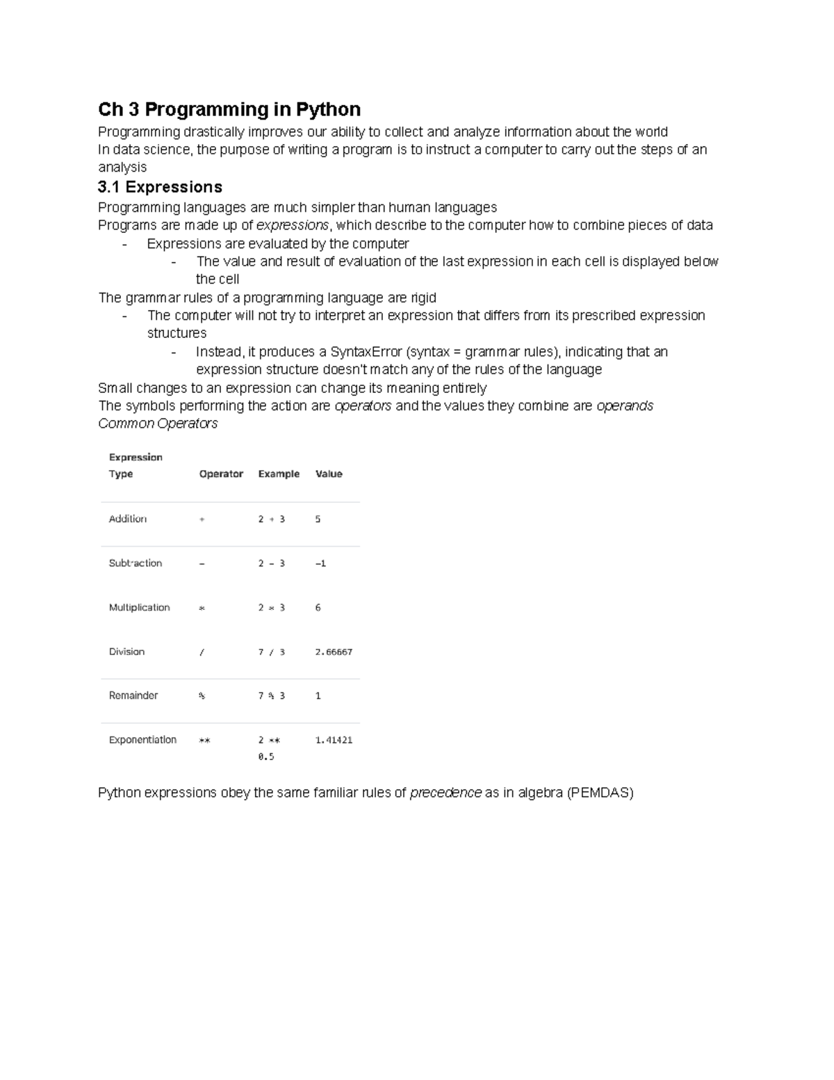 DSCI 101 Reading Notes Ch 3 - Ch 3 Programming in Python Programming ...