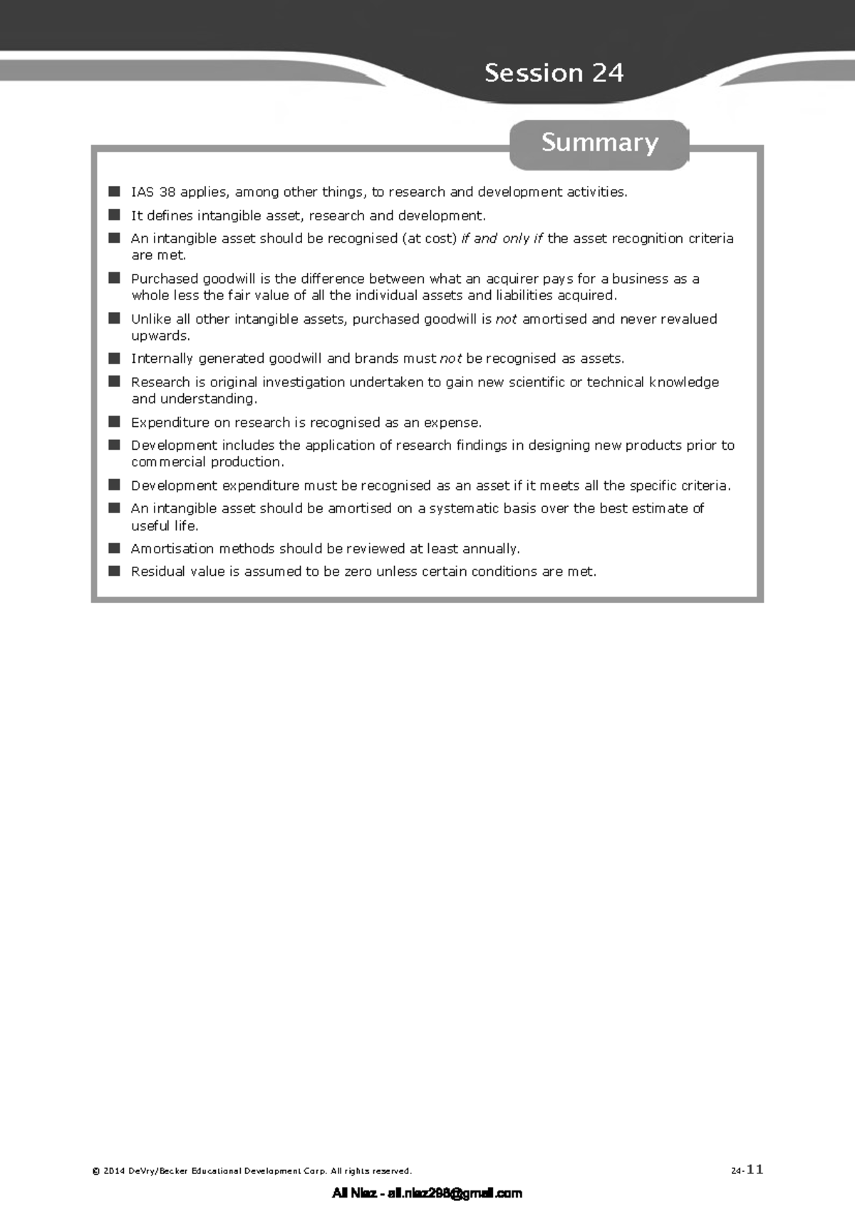 IAS 38 Summary - Streszczenie Accounting and financial Managment basic ...