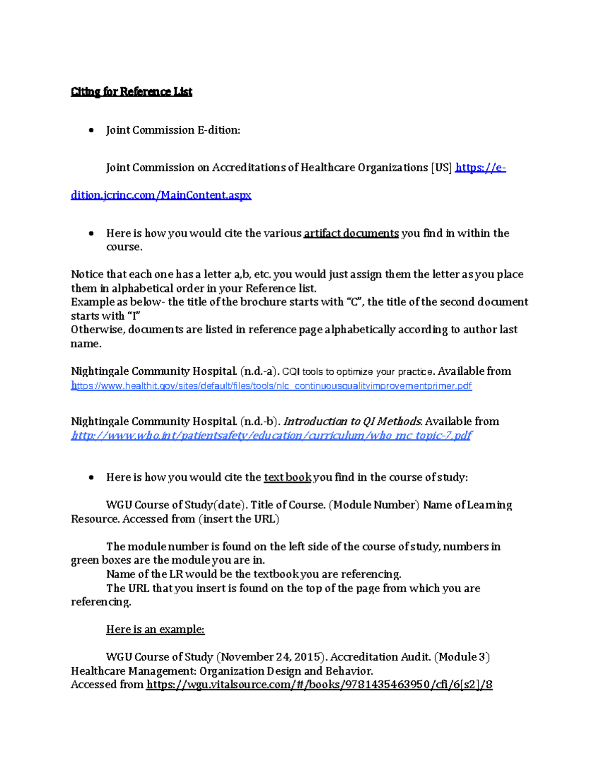AFT2 Referencing Sources - Citing for Reference List Joint Commission E ...