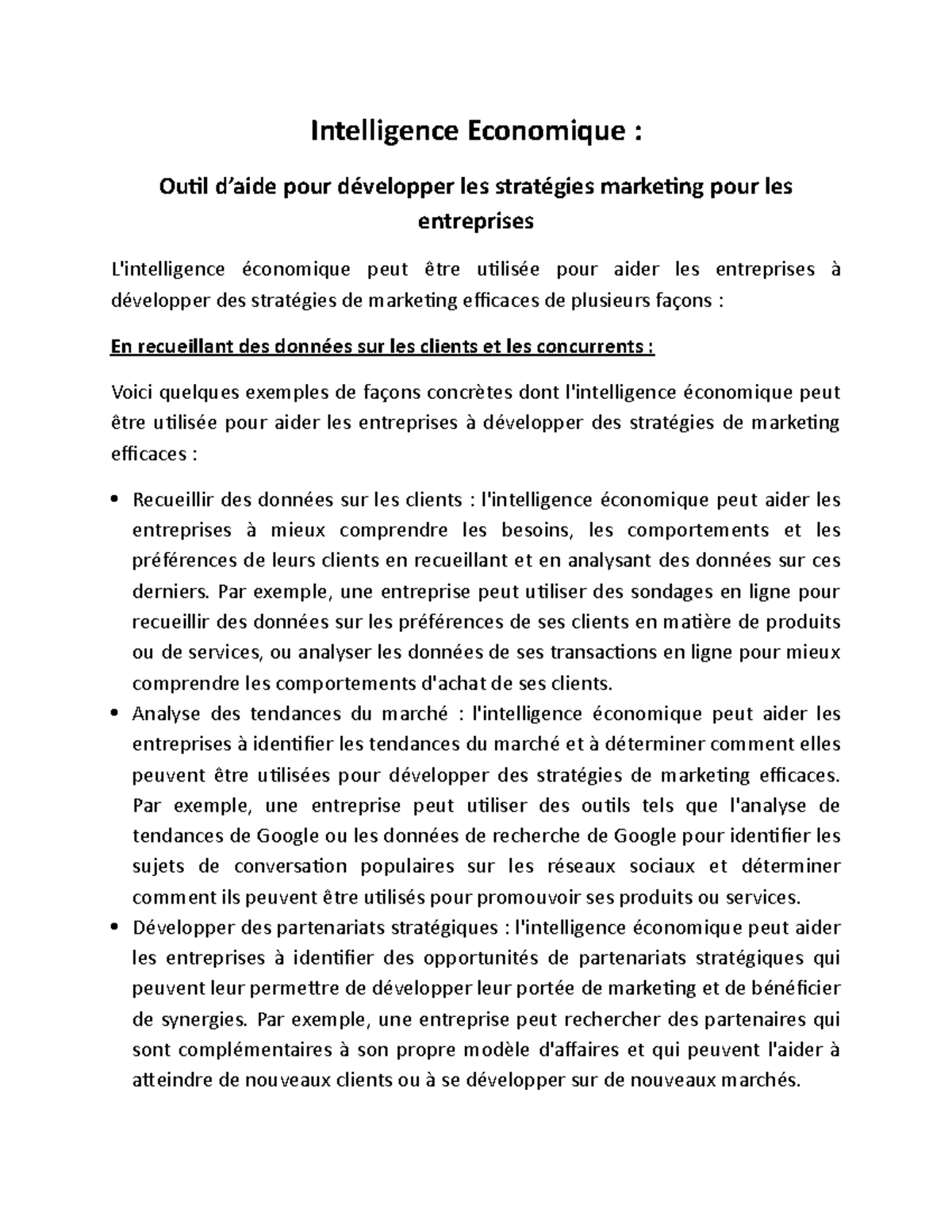 Intelligence Economique: Outil d'aide pour développer les stratégies ...