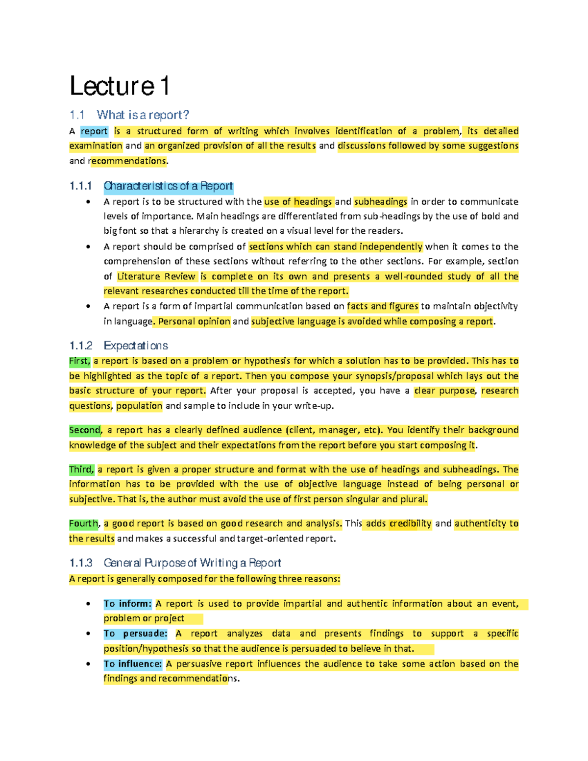 HUM102 Lecture 01 - Lecture 1 1. 1 What is a report? A report is a ...