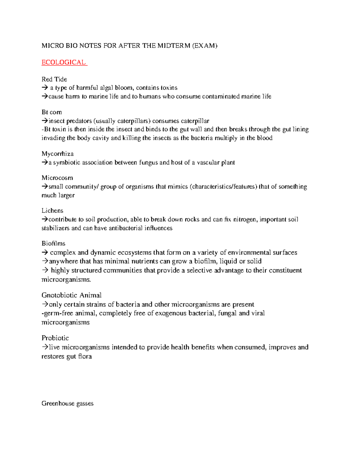 Micro BIO Notes FOR After THE Midterm - MICRO BIO NOTES FOR AFTER THE ...