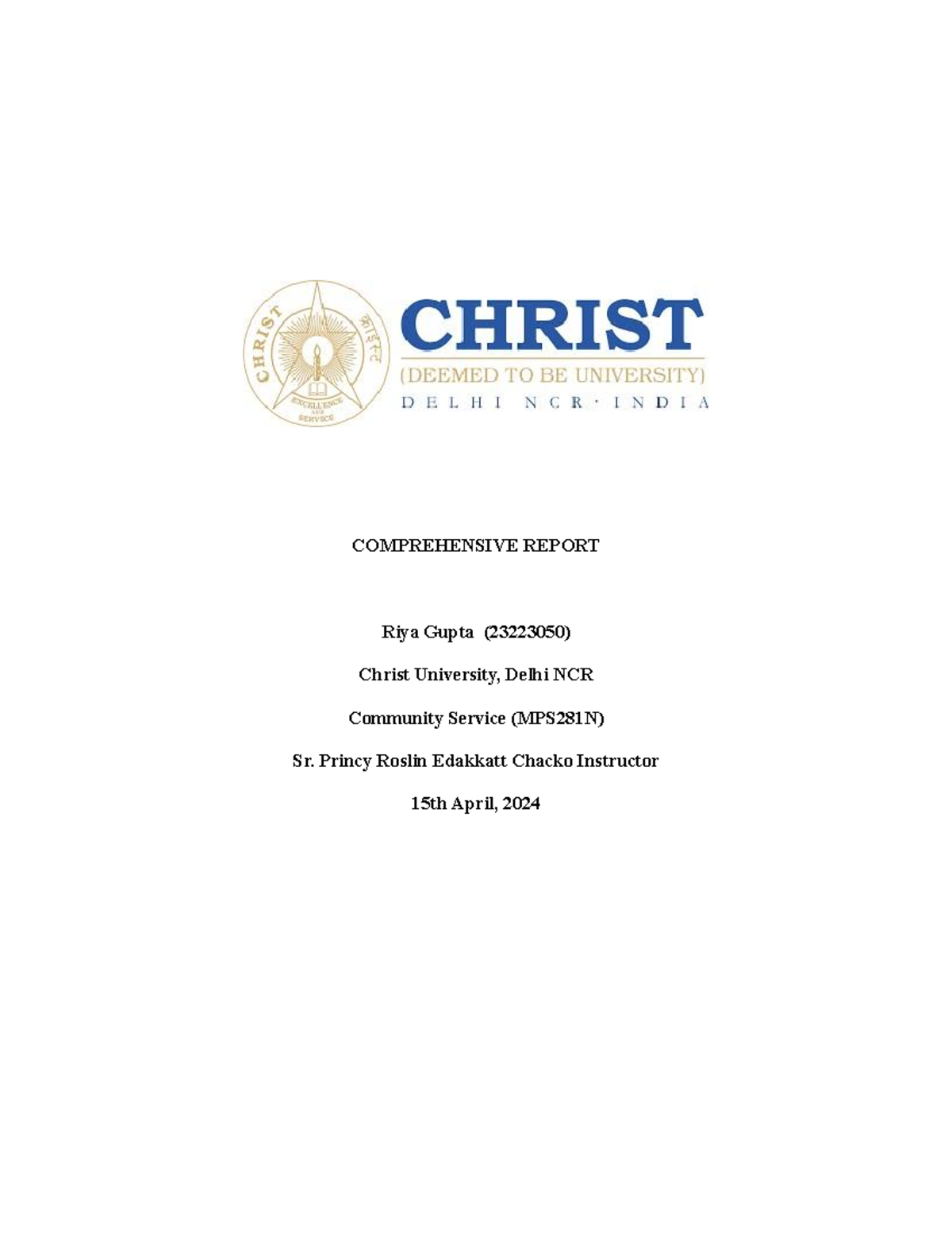 Community Service Report - COMPREHENSIVE REPORT Riya Gupta (23223050 ...