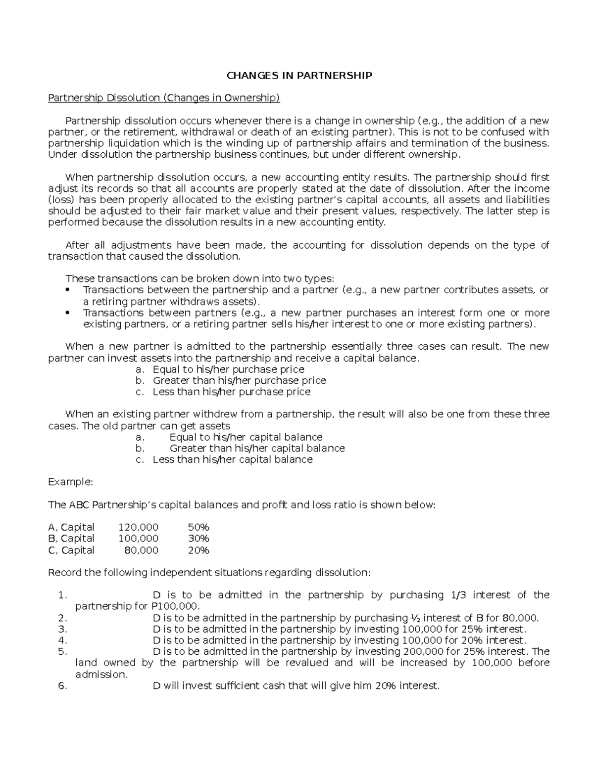 Partnership-Dissolution - CHANGES IN PARTNERSHIP Partnership ...