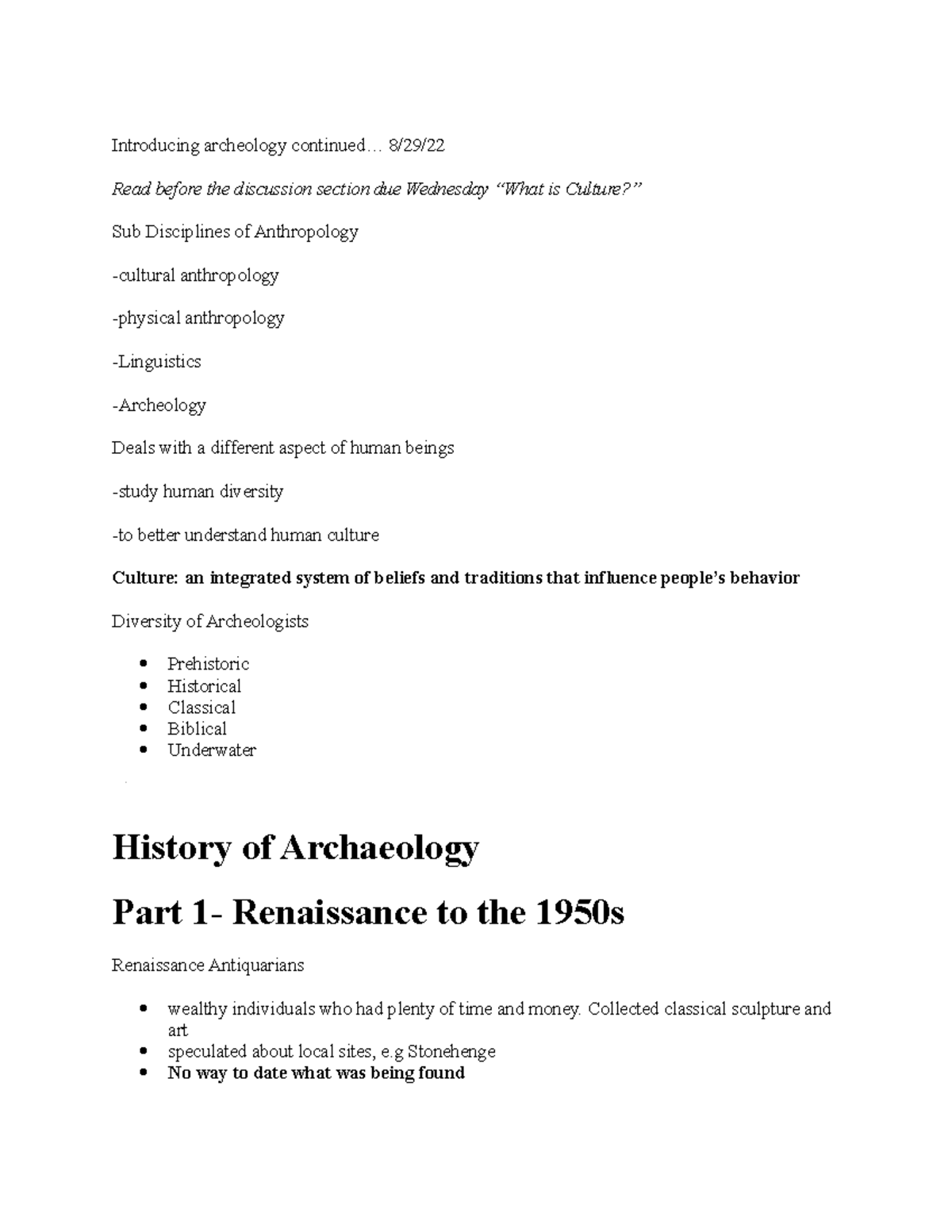 ARCHAEOLOGY Notes - Introducing archeology continued... 8/29/ Read ...
