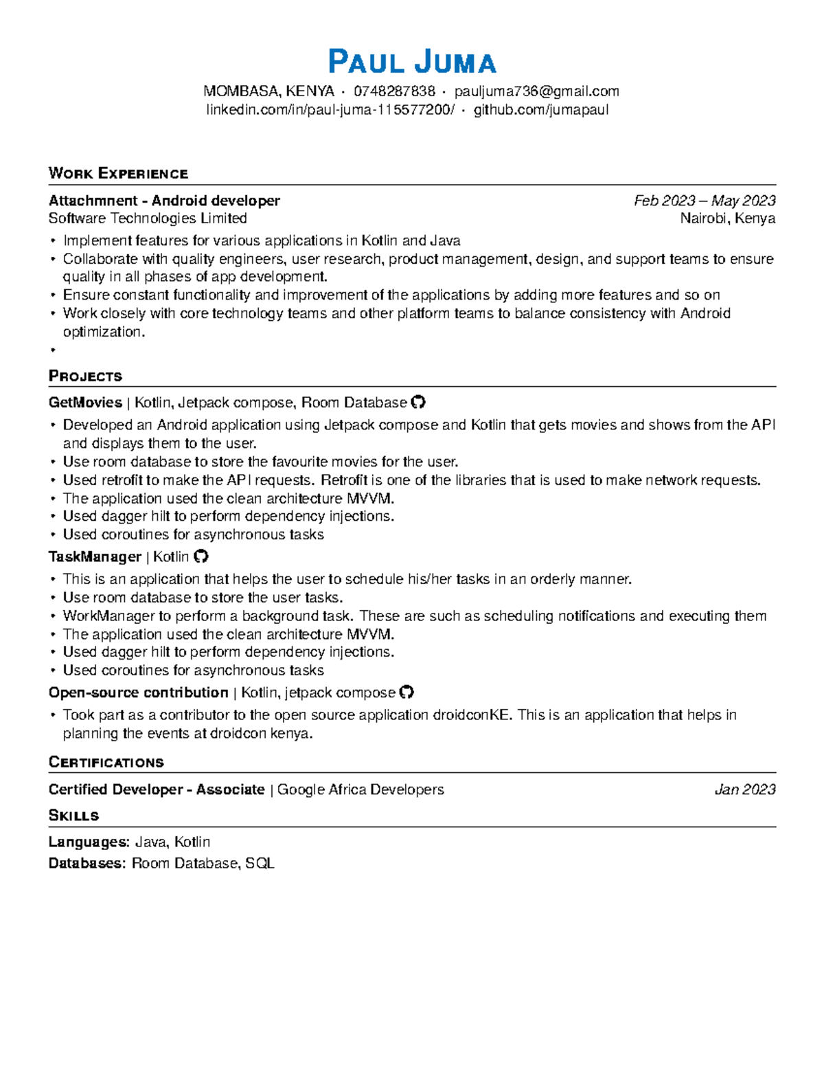 Resume 2 - PAUL JUMA MOMBASA, KENYA · 0748287838 · pauljuma736@gmail ...