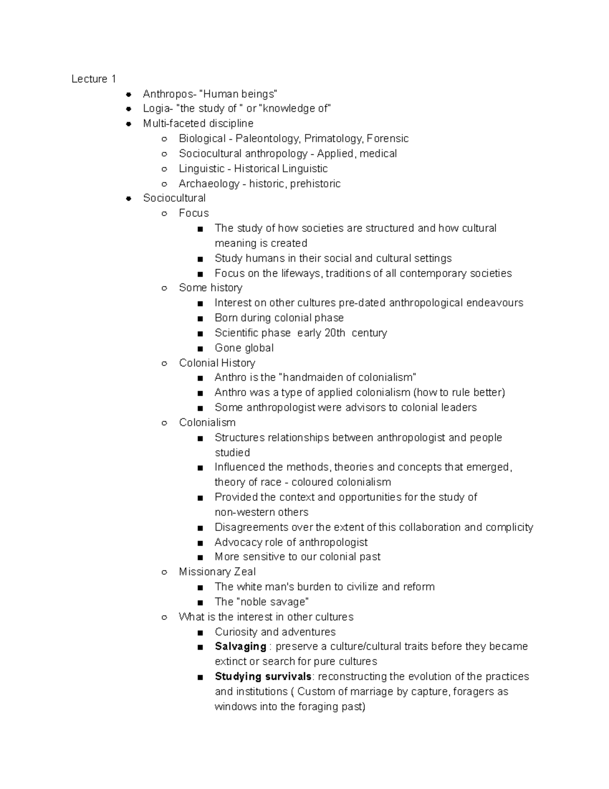 Anthropology lecture one - Lecture 1 Anthropos- “Human beings” Logia- “the study of “ or - Studocu