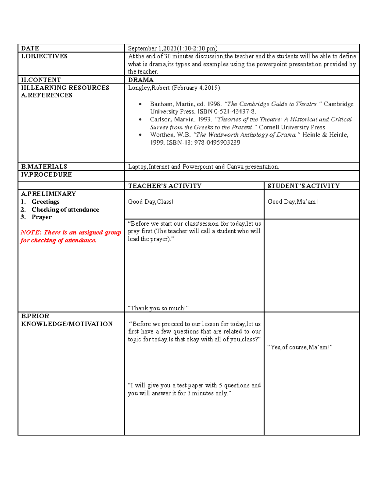 Lesson PLAN IN Contemporarypopularemergent AND Literature - DATE ...