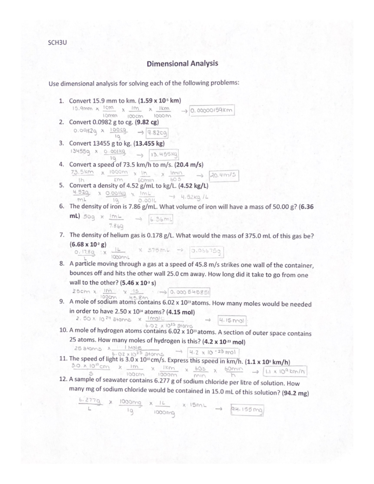 Dimentional Analysis - Chem 1001 - Studocu