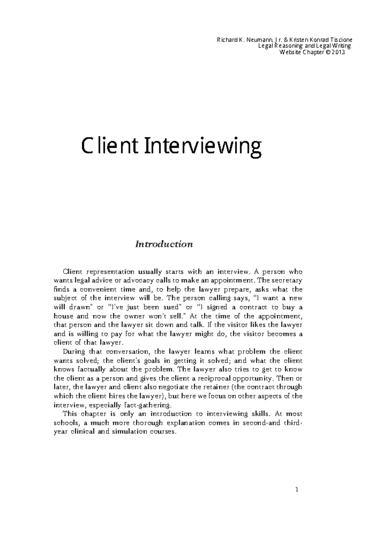 Client Interviewing Chapter - Introduction Client representation ...