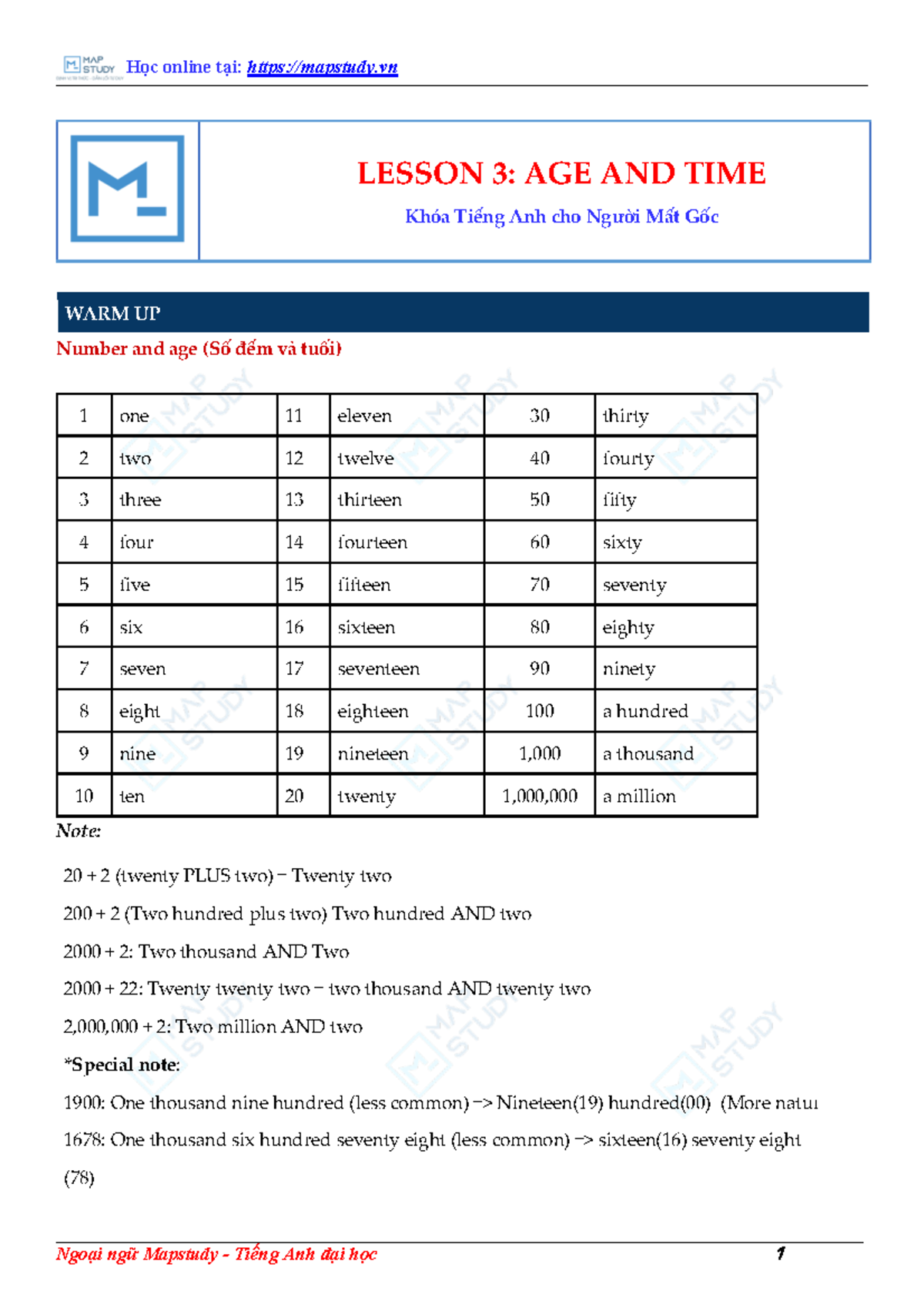 Bài 3 Time and age - LESSON 3: AGE AND TIME Khóa Tiếng Anh cho Người ...