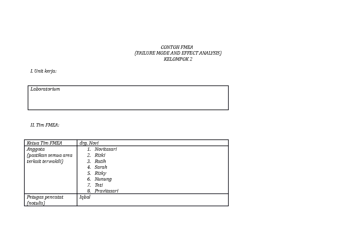 Contoh FMEA Failure MODE AND Effect ANAL - CONTOH FMEA (FAILURE MODE ...