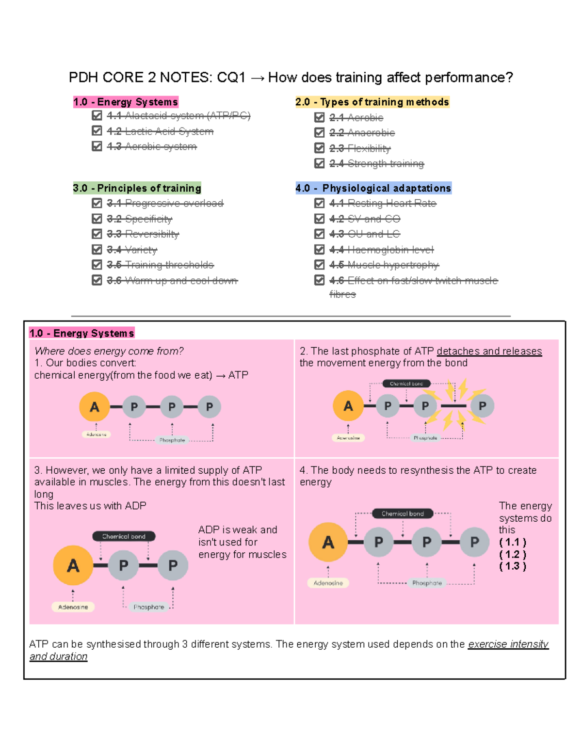 HSC PDH CORE 2 Whole - PDH CORE 2 NOTES: CQ1 → How does training affect ...