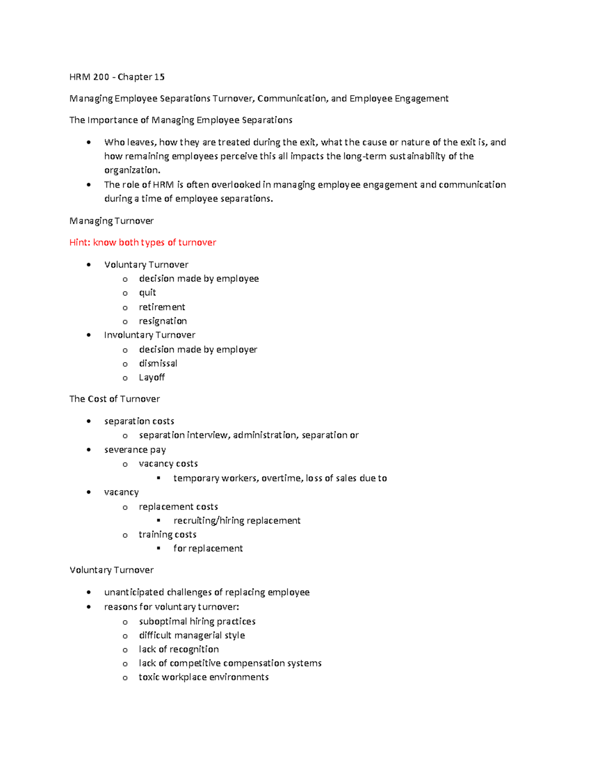 HRM 200 - Week 11 - Notes for Week 11 with hints on Test 2 Questions ...