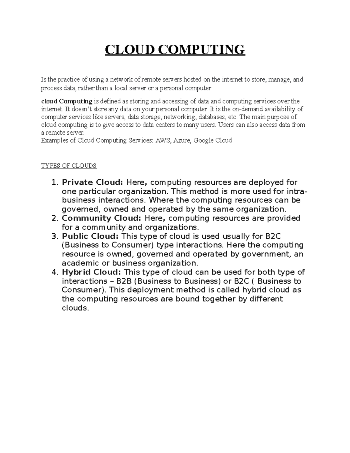 Cloud Computing Cloud Computing Is The Practice Of Using A Network Of Remote Servers Hosted On