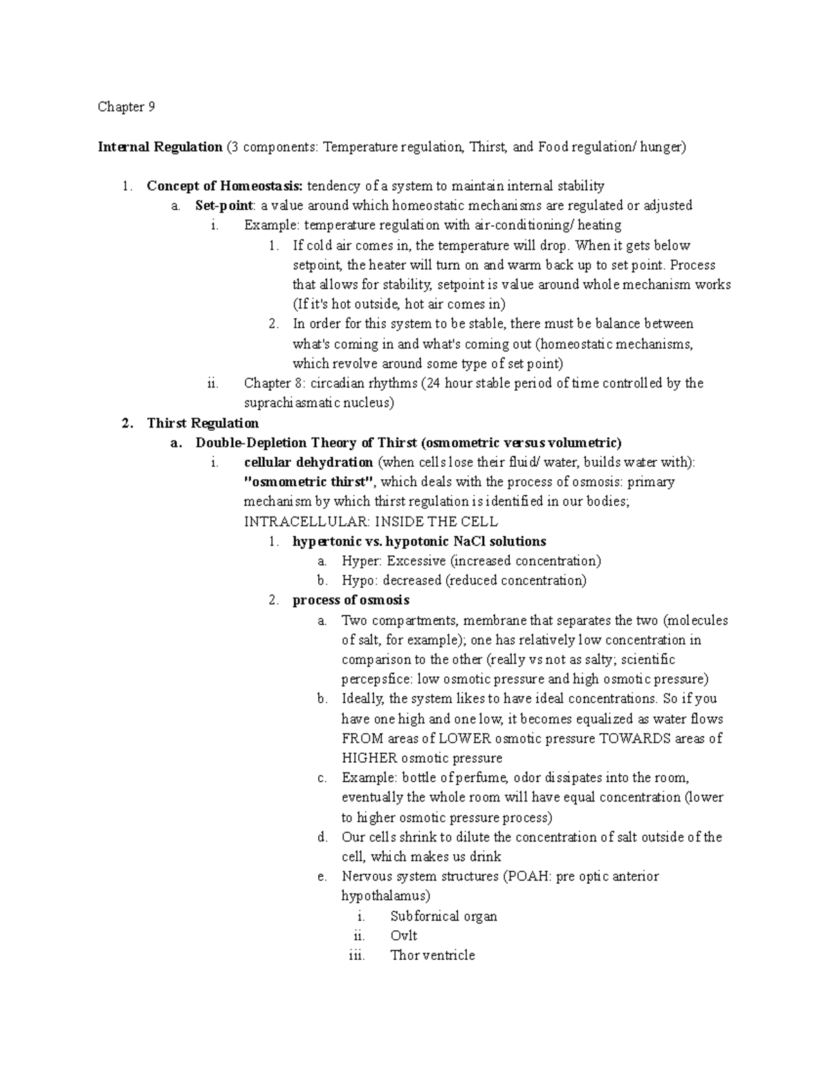 Brain and behavior outline - Chapter 9 Internal Regulation (3 ...