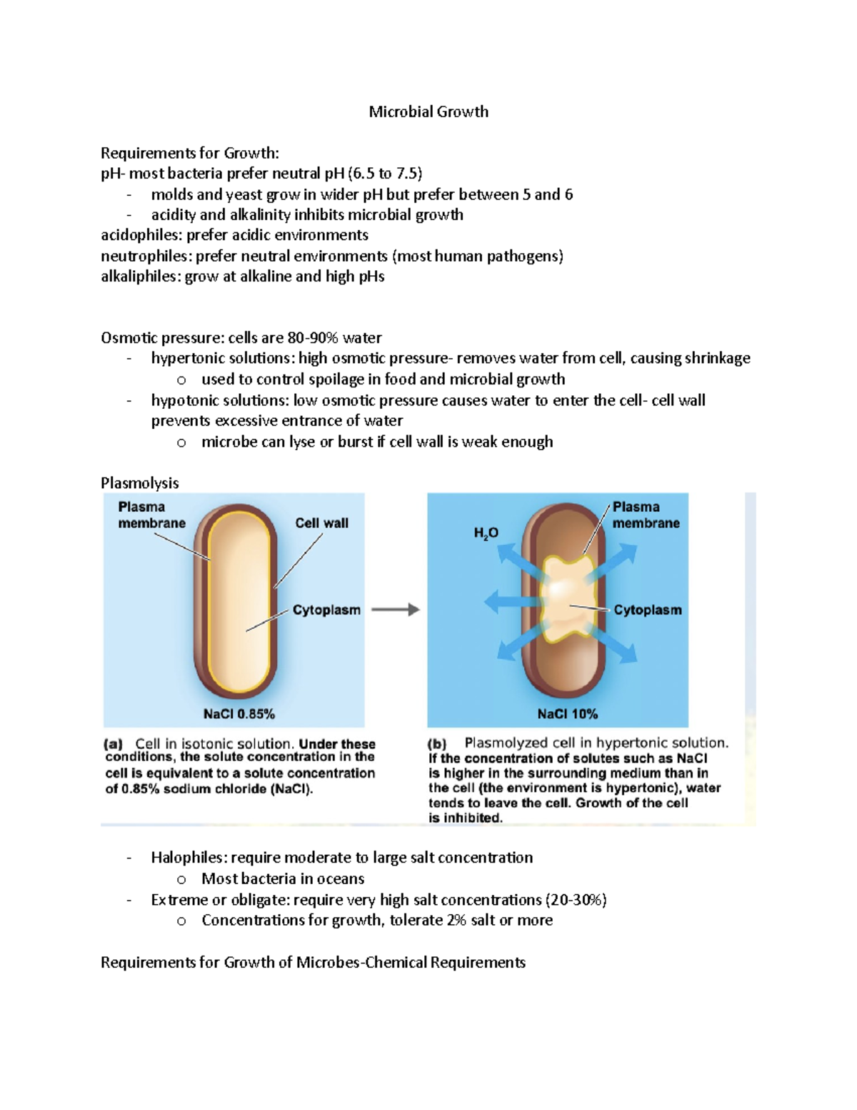 Microbial Growth - Microbial Growth Requirements for Growth: pH- most ...