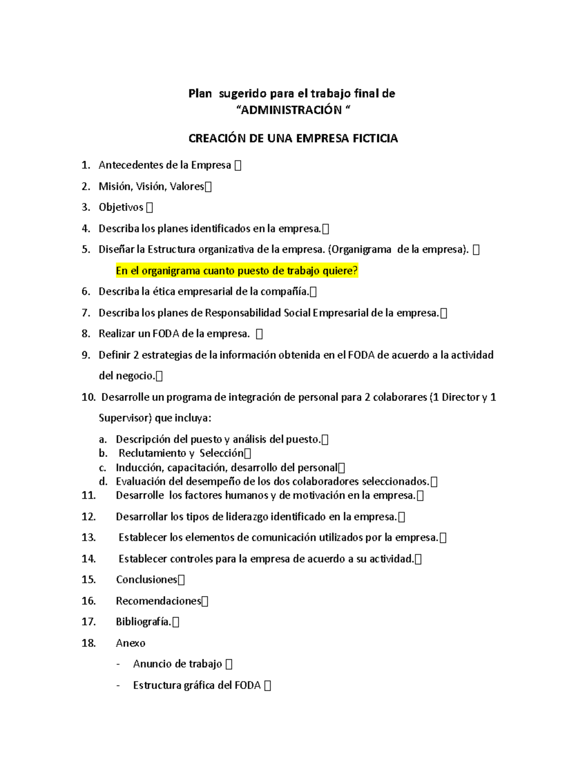 Guia proyecto final admin - Plan sugerido para el trabajo final de “ADMINISTRACIÓN “ CREACIÓN DE ...