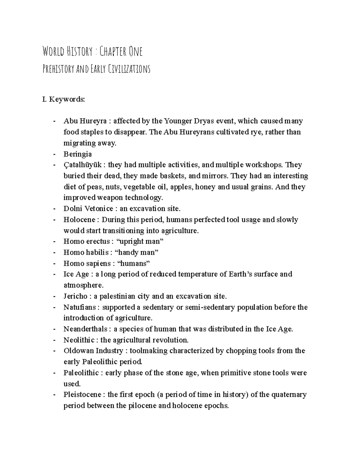 World History Chapter One - World History : Chapter One Prehistory and ...