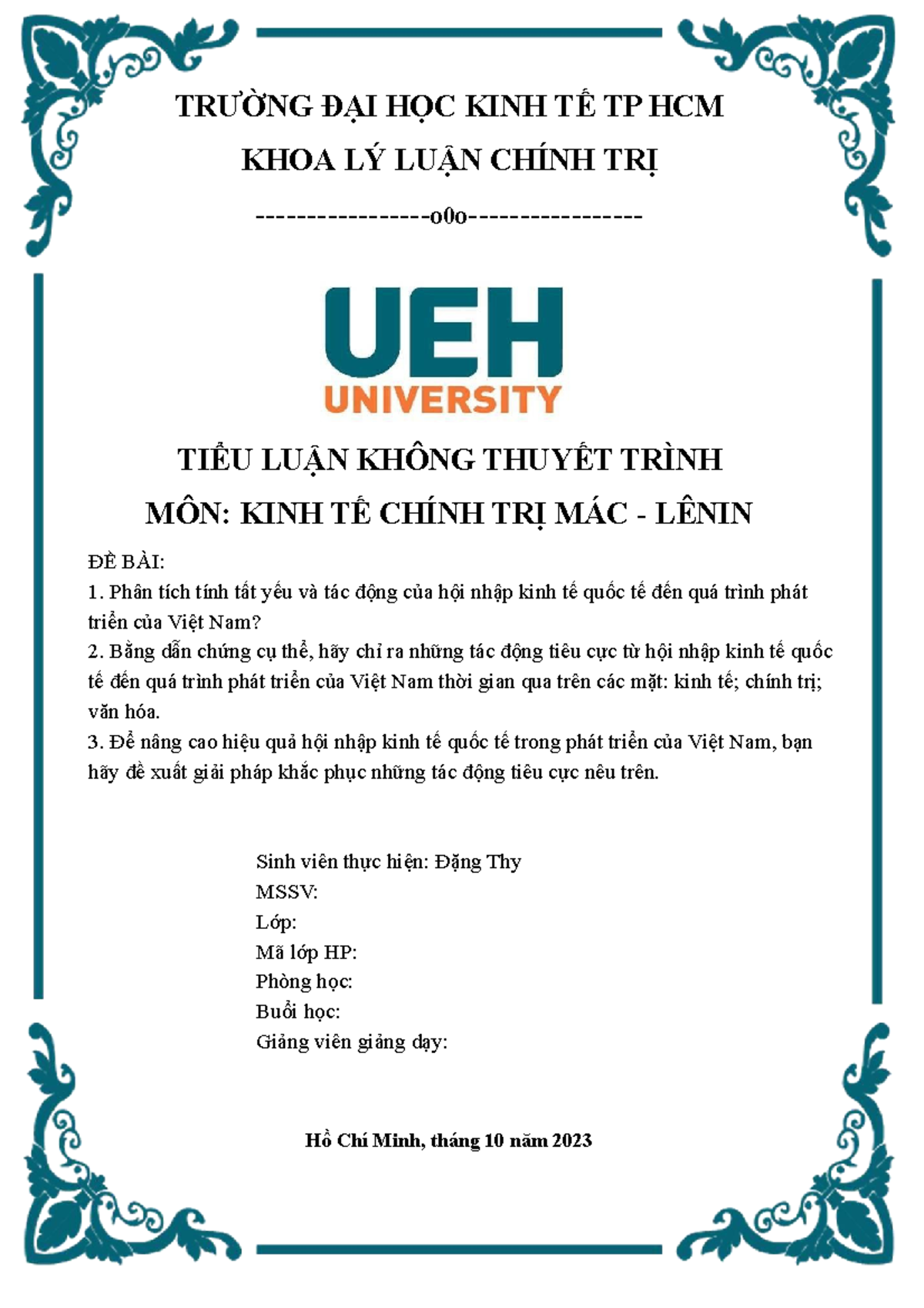 kta kthp ktct lộ kim cúc - TRƯỜNG ĐẠI HỌC KINH TẾ TP HCM KHOA LÝ LUẬN CHÍNH TRỊ -o0o- TIỂU LUẬN ...