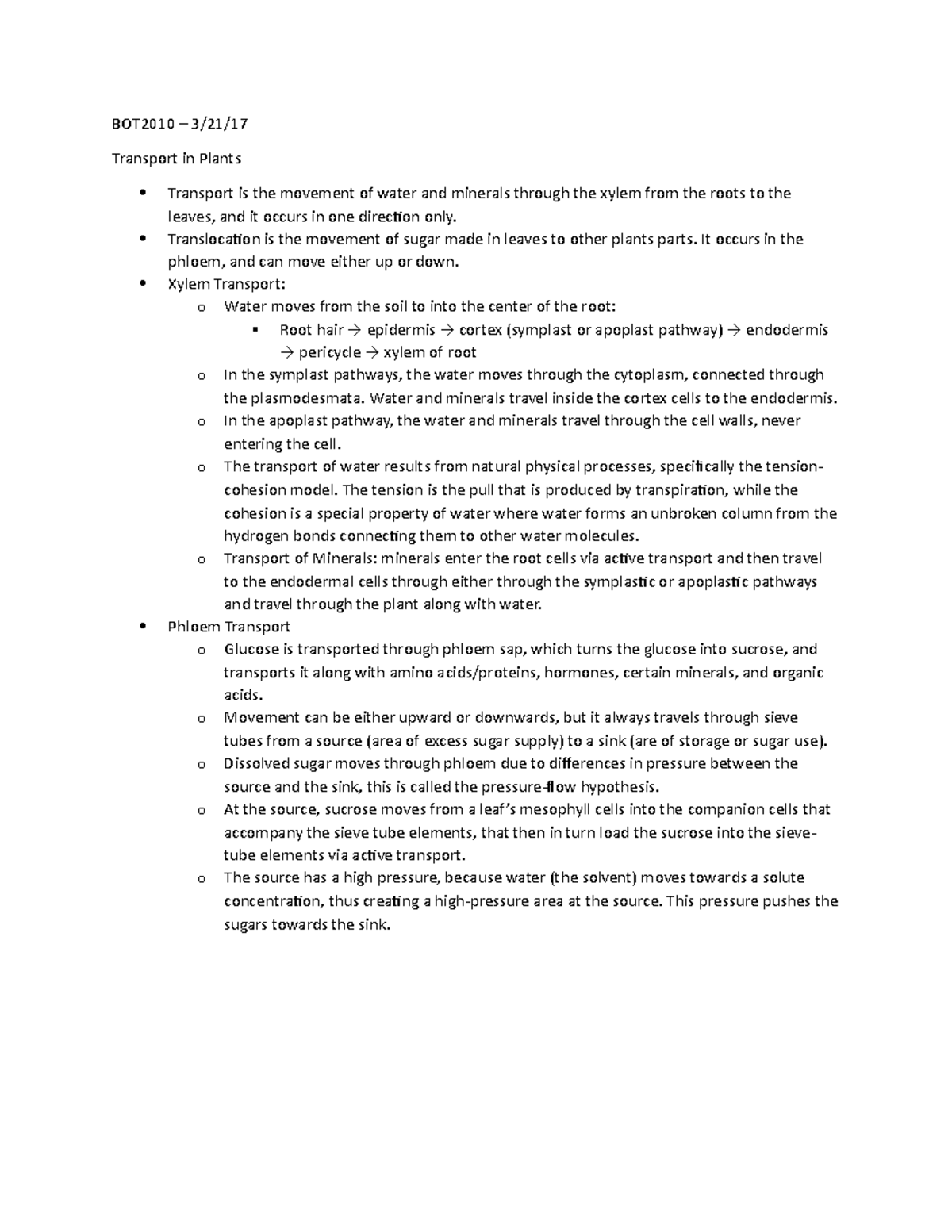 3 21 17 transportation through phloem and xylem - BOT2010 Transport in ...