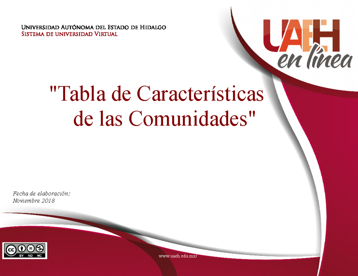 1.3 Tabla de Características de las Comunidades - "Tabla de ...