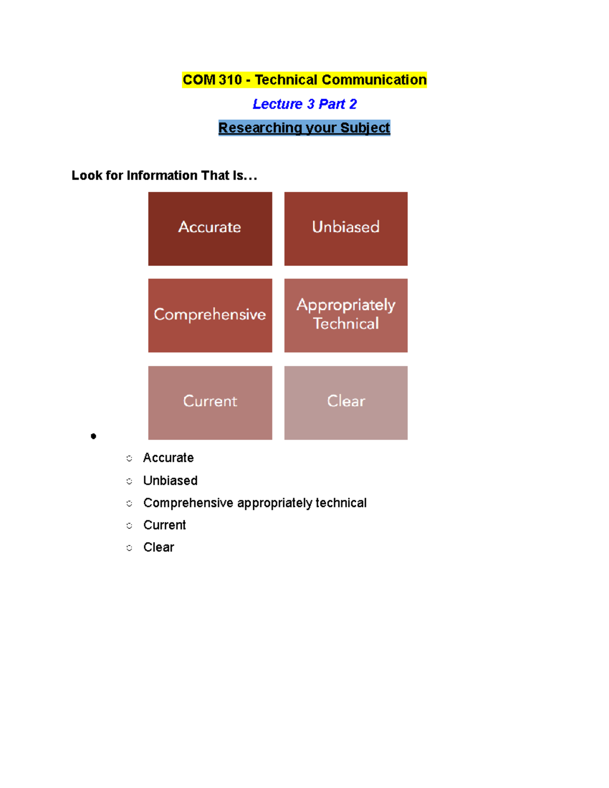 COM 310 Lecture 3 Part 2 - Spring 2020 - COM 310 - Technical Communication Lecture 3 Part 2 ...