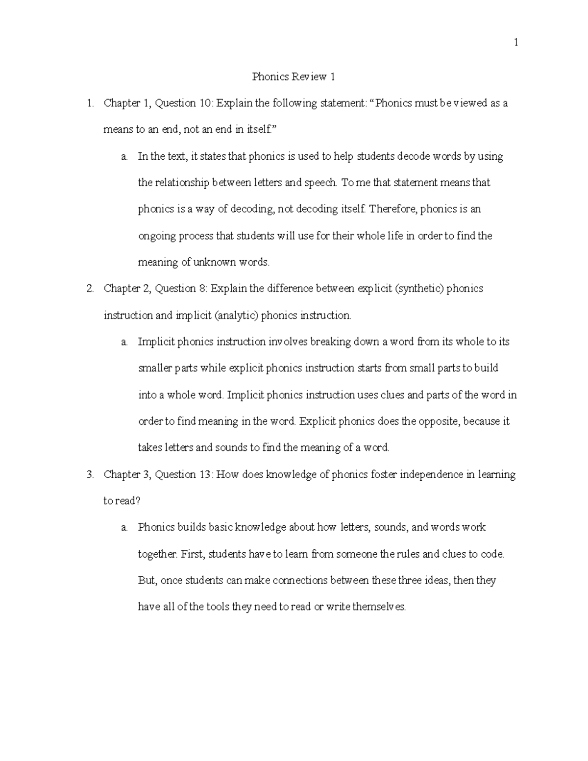 Phonics Review 1 - 1 Phonics Review 1 Chapter 1, Question 10: Explain ...