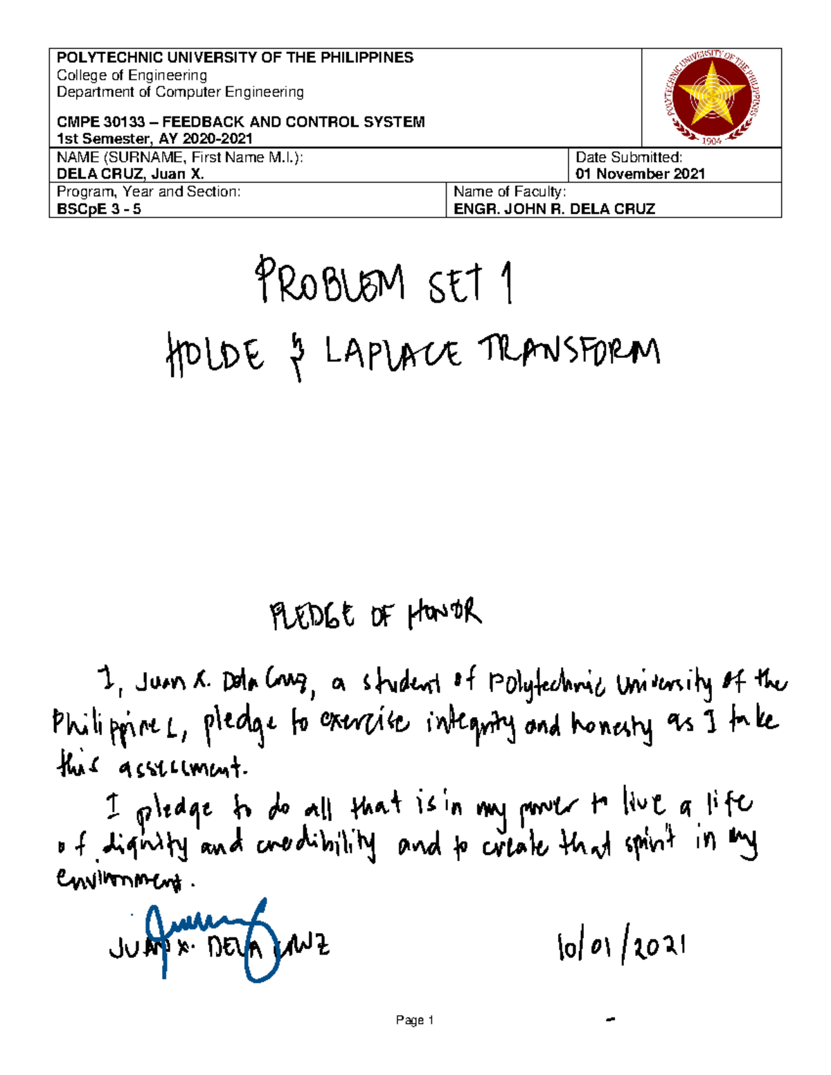 Sample Problem Set 1 - POLYTECHNIC UNIVERSITY OF THE PHILIPPINES ...