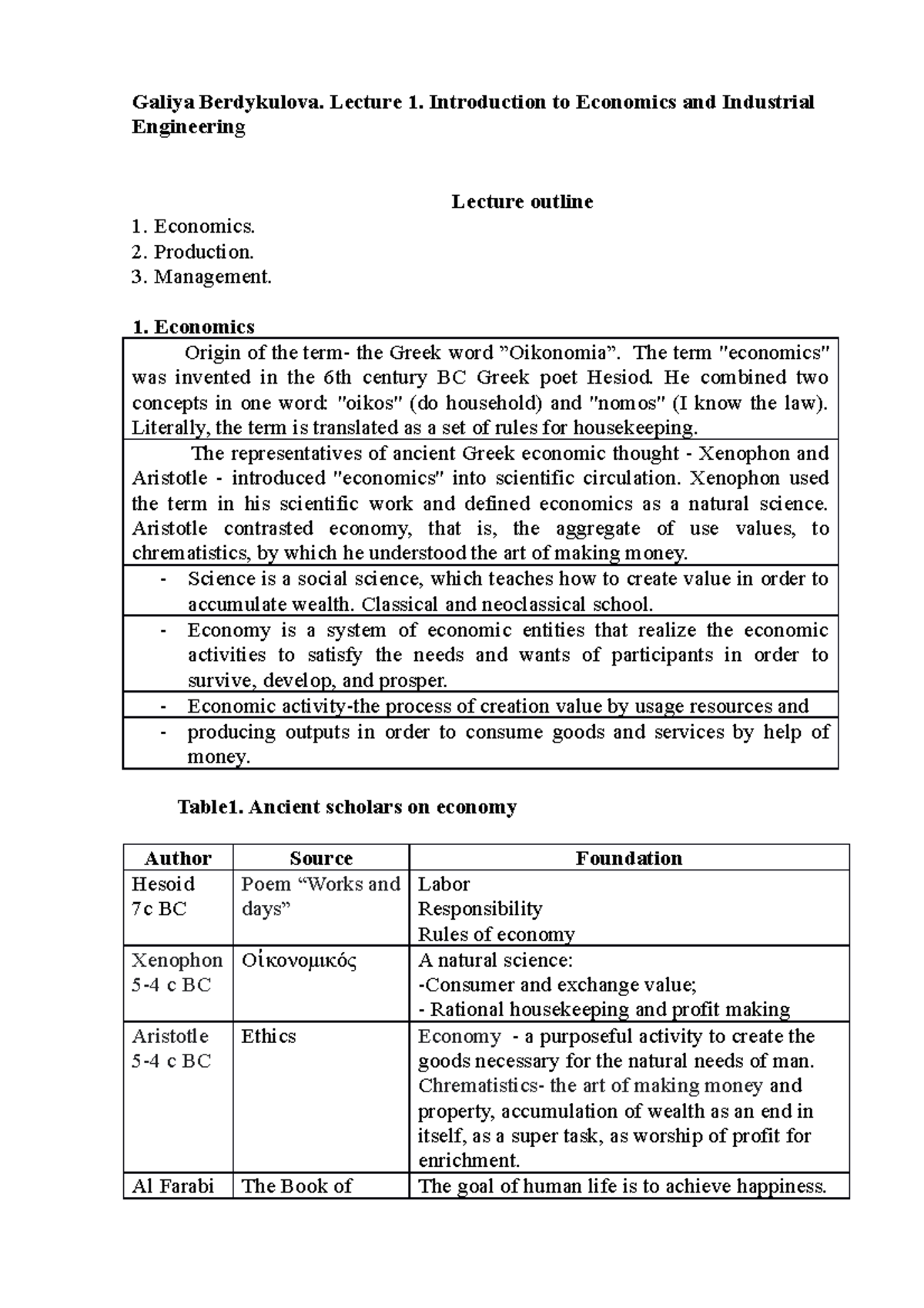 Galiya - Lecture 1. Introduction to Economics and Industrial ...