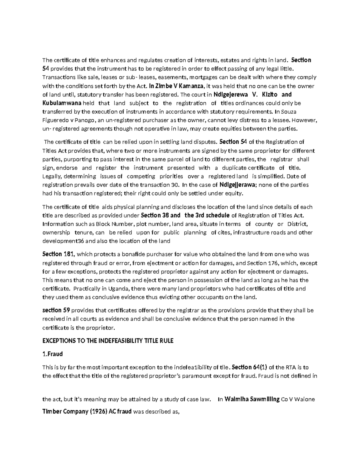 Land law ll test - Torren system - The certificate of title enhances ...