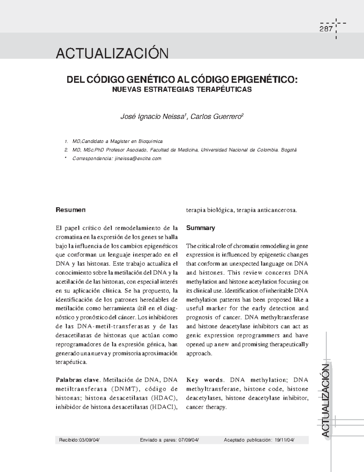Código de histonas - biología - ACTUALIZACIÓN Rev Fac Med Univ Nac ...