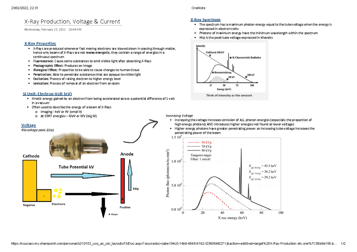 X-Ray Production, Voltage & Current - 23/02/2022, 22:31 OneNote - Studocu