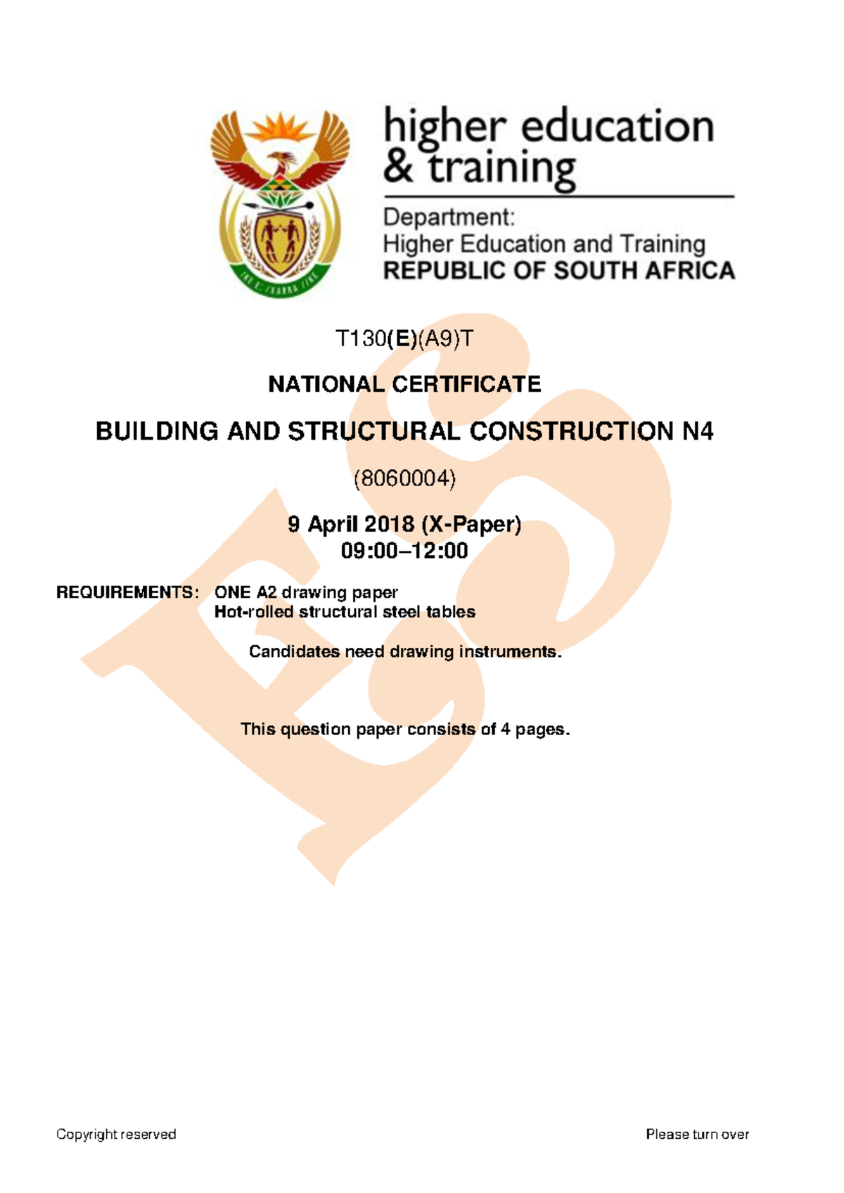 N4 Building and Structural Construction April 2018 - Copyright reserved ...