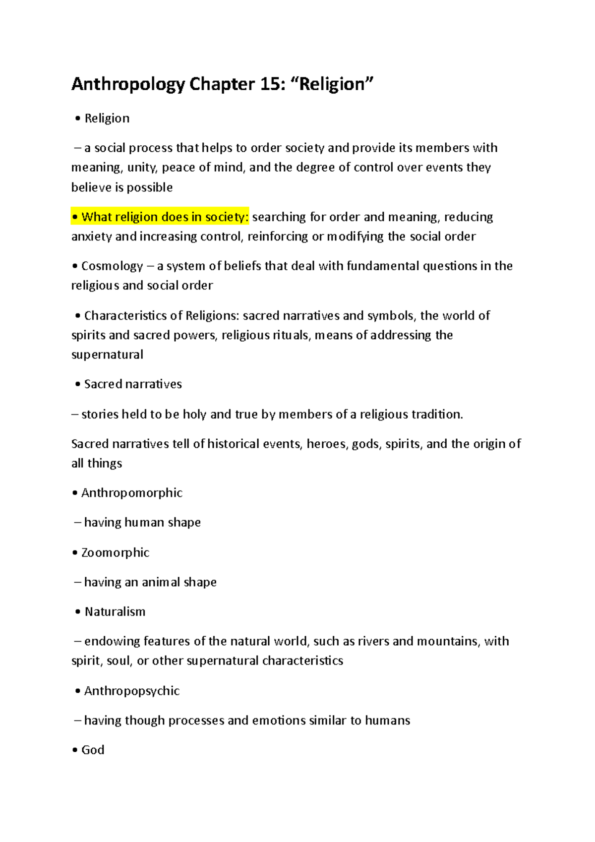 Anthropology Chapter 15 - Sacred narratives tell of historical events ...