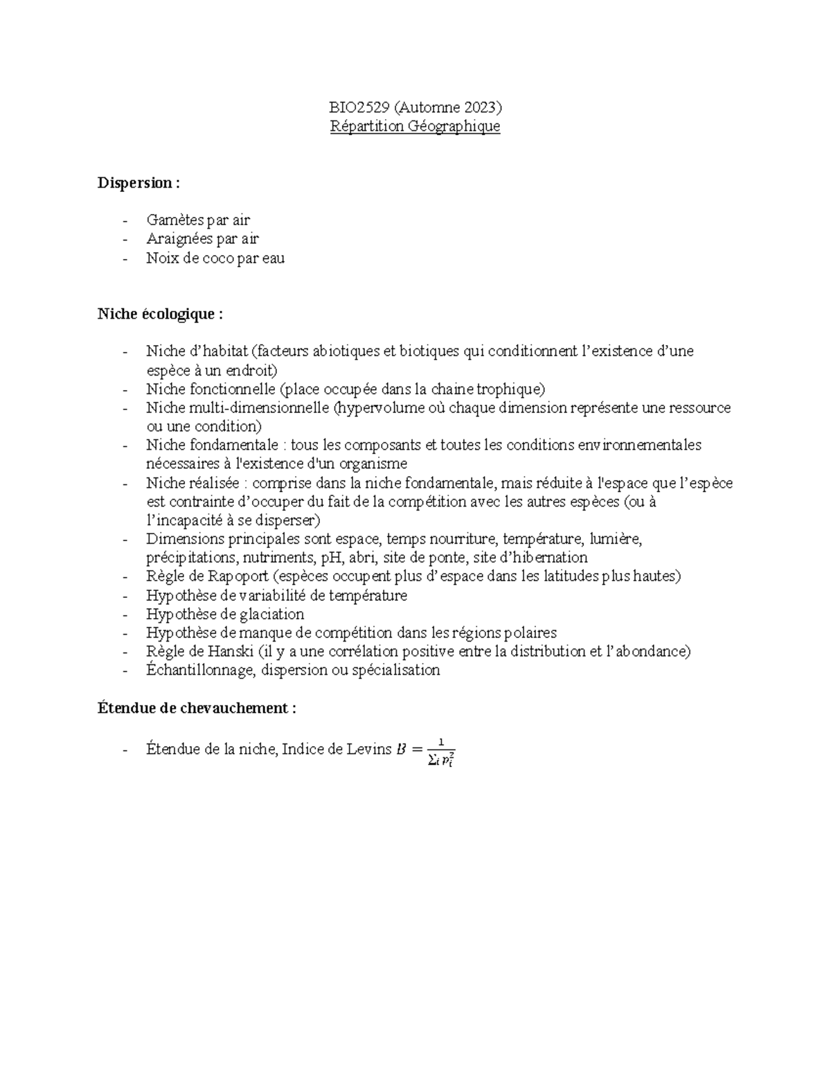 BIO2529- Répartition Géographique - BIO2529 (Automne 2023) Répartition ...