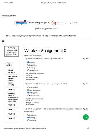 Principle of Management NPTEL 2024 Week 2 - X NPTEL (swayam.gov ...